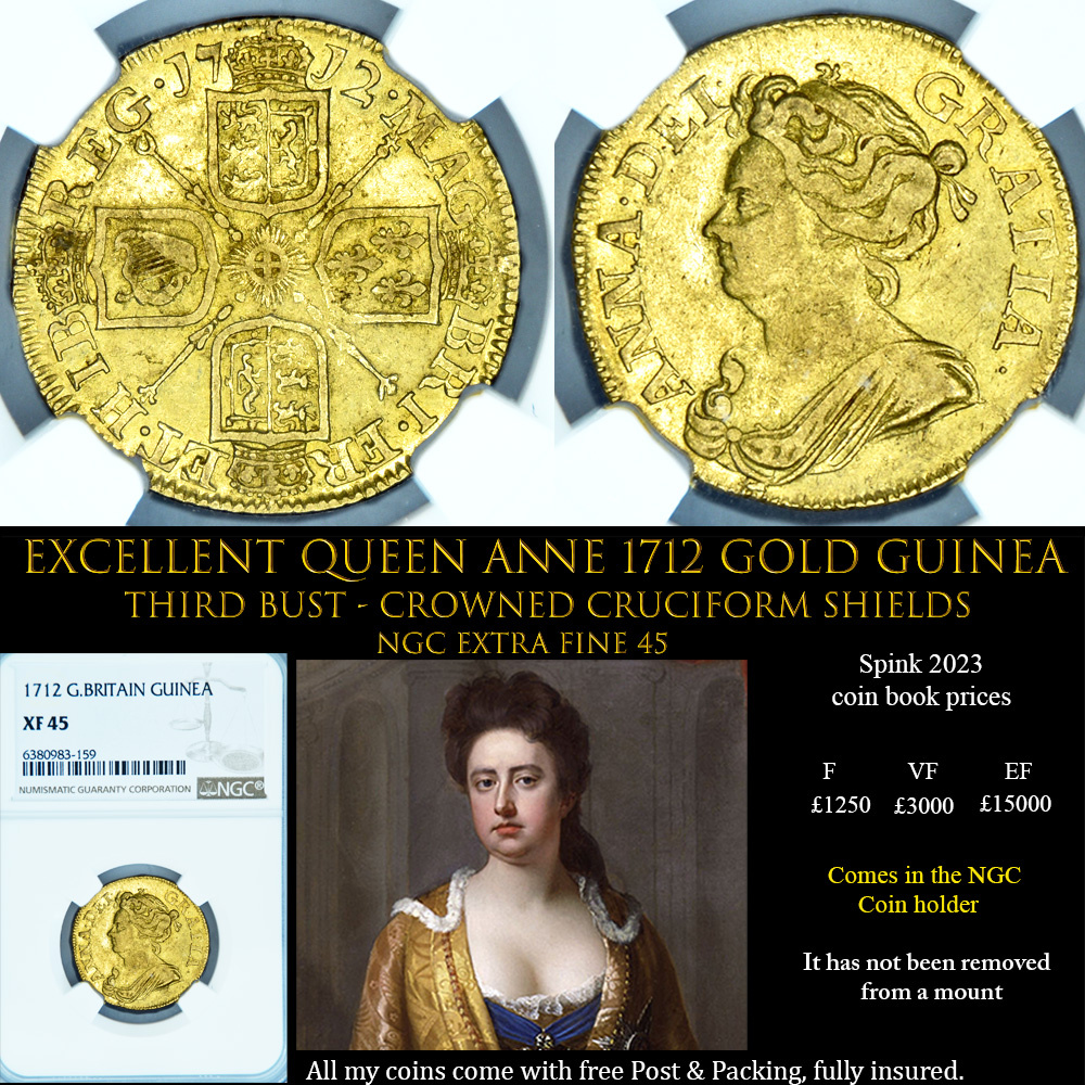 EXCELLENT QUEEN ANNE 1712 GOLD GUINEA