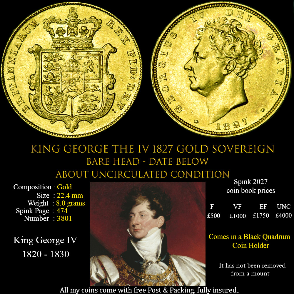 SUPERB KING GEORGE THE IV 1827 GOLD SOVEREIGN
