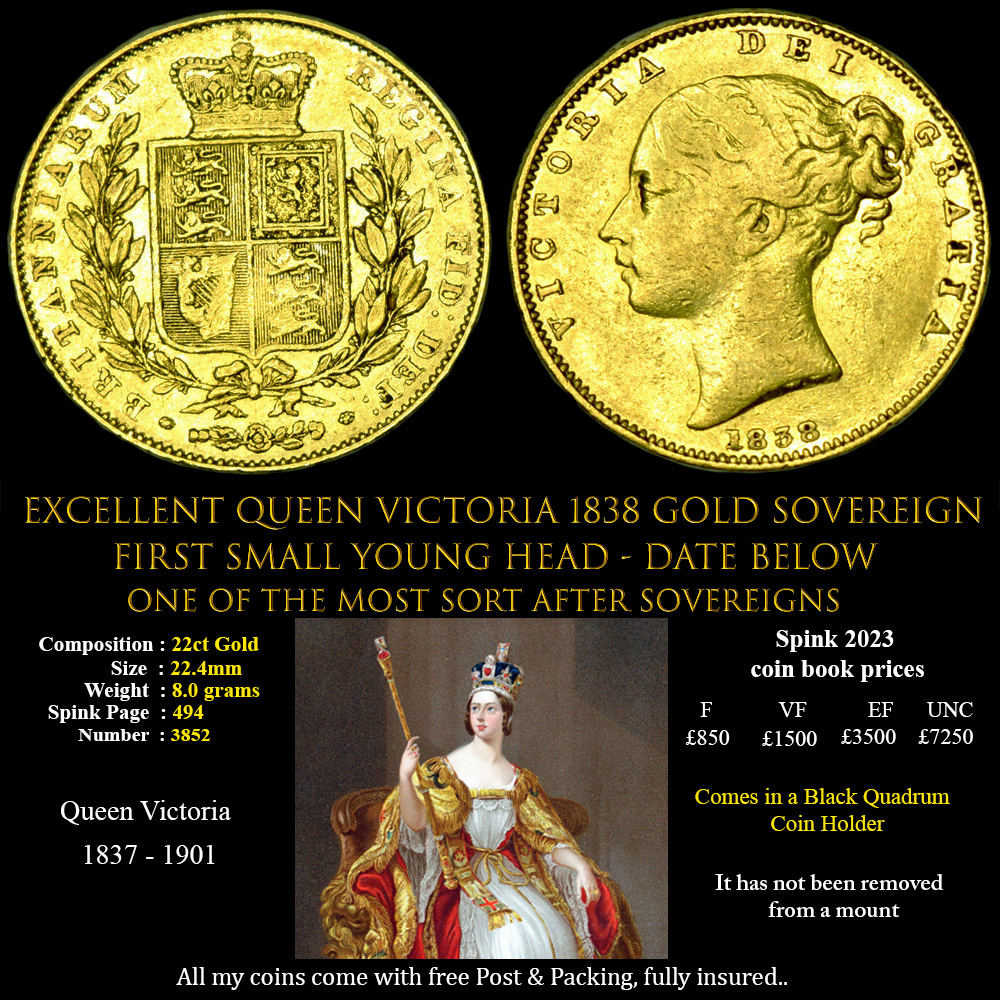 VERY RARE QUEEN VICTORIA 1838 GOLD SOVEREIGN