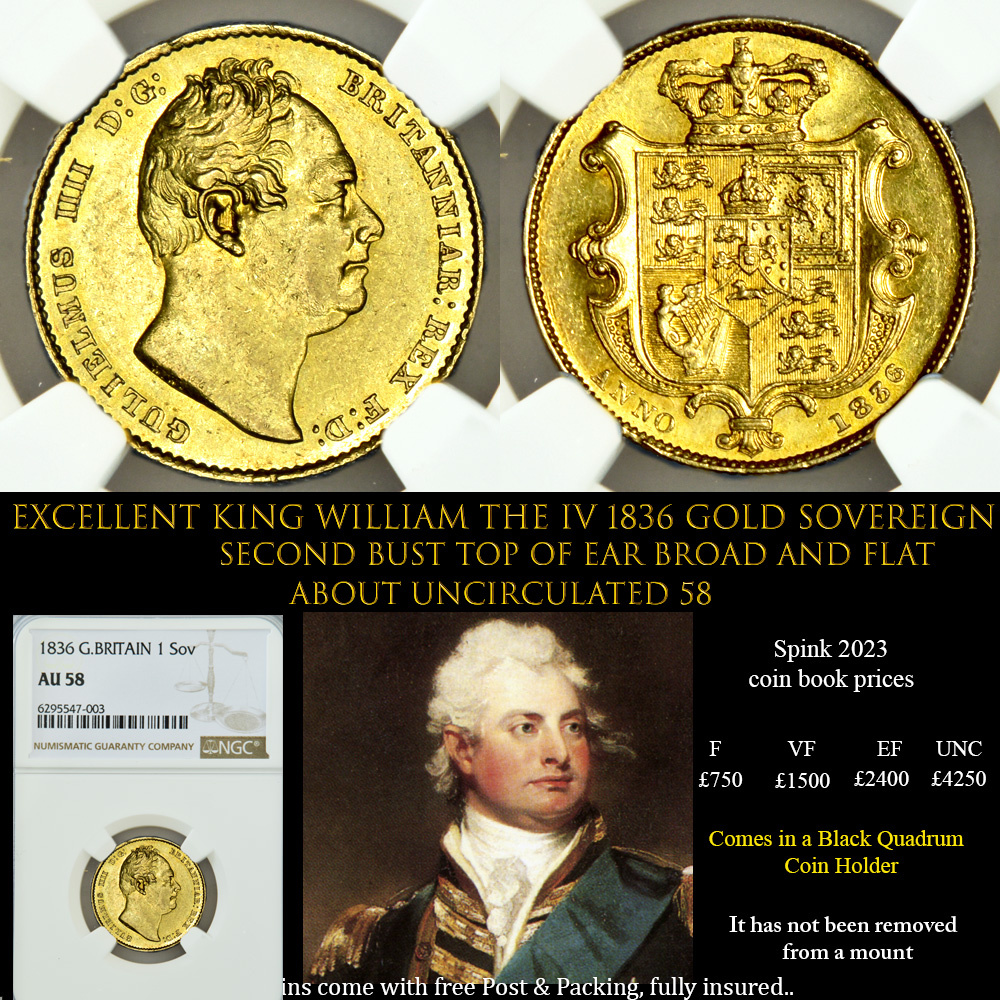 EXCELLENT KING WILLIAM THE IV 1836 GOLD SOVEREIGN