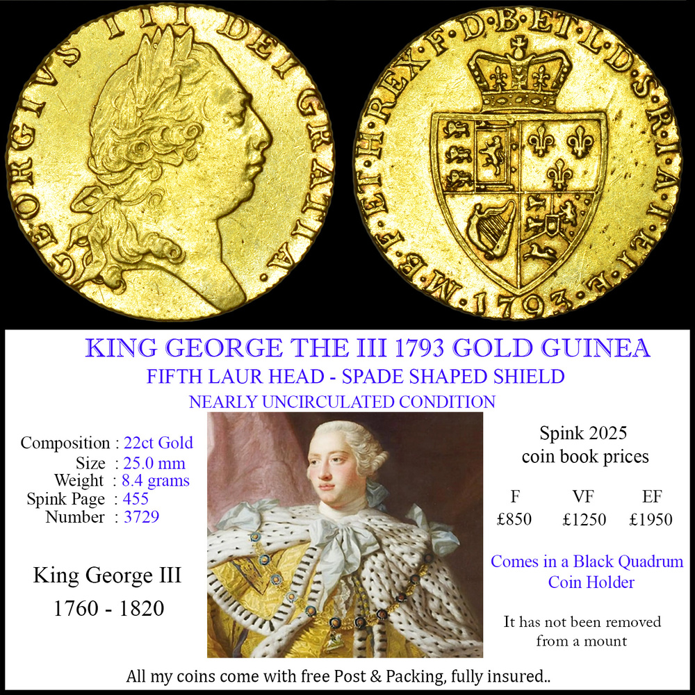 NICE KING GEORGE THE III 1793 GOLD GUINEA