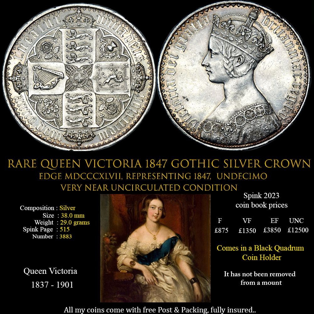 RARE QUEEN VICTORIA 1847 GOTHIC SILVER CROWN
