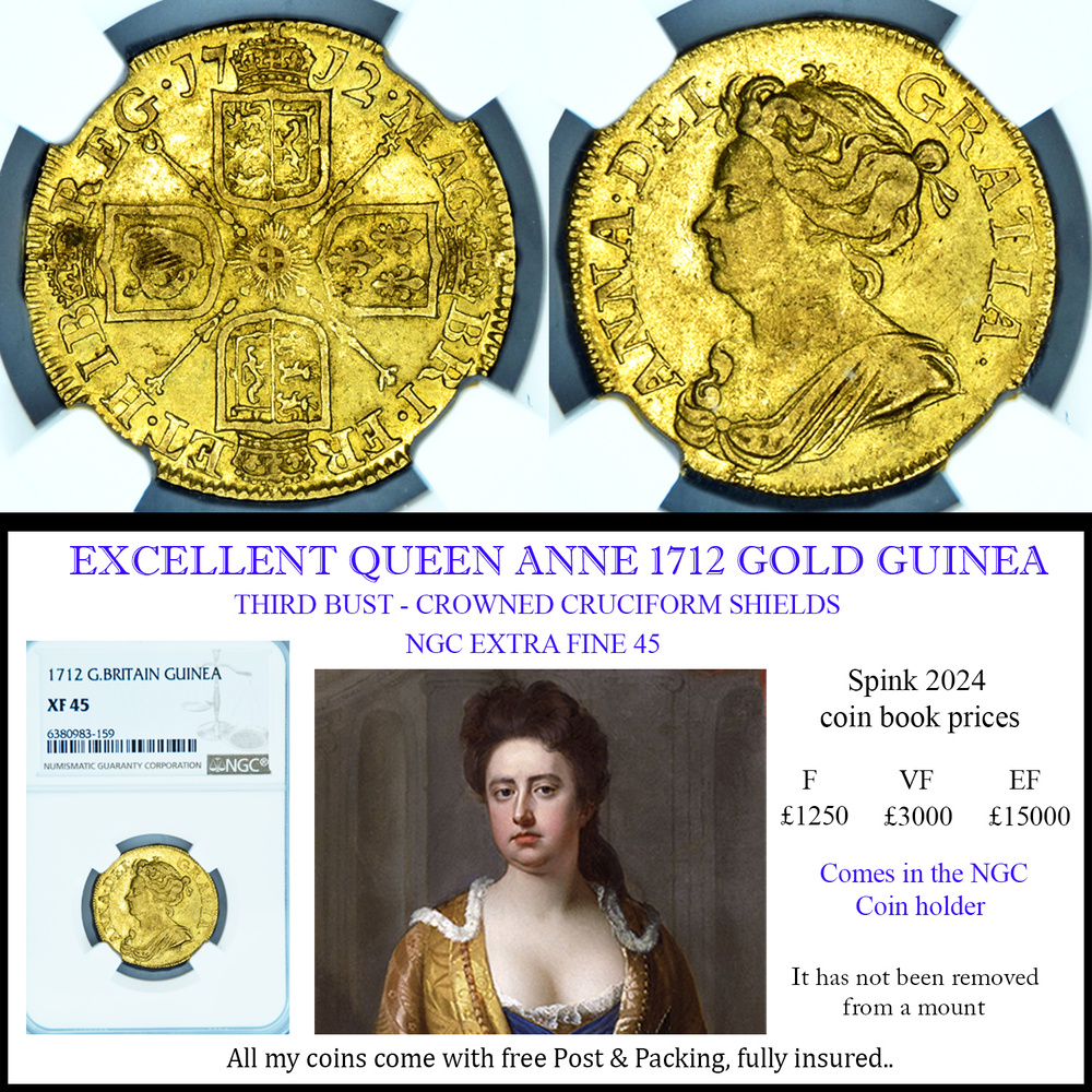 EXCELLENT QUEEN ANNE 1712 GOLD GUINEA