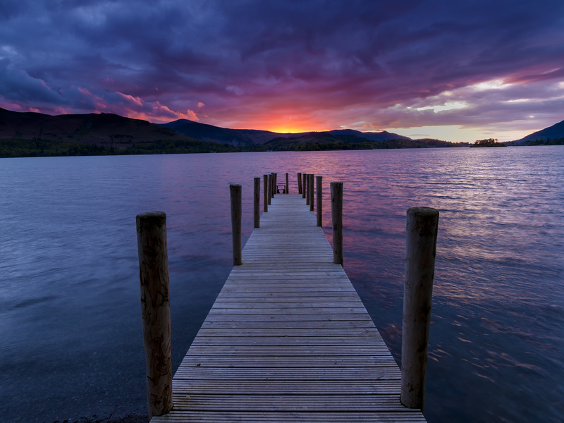 Jetty sunset, Derwent water, Lake District.
